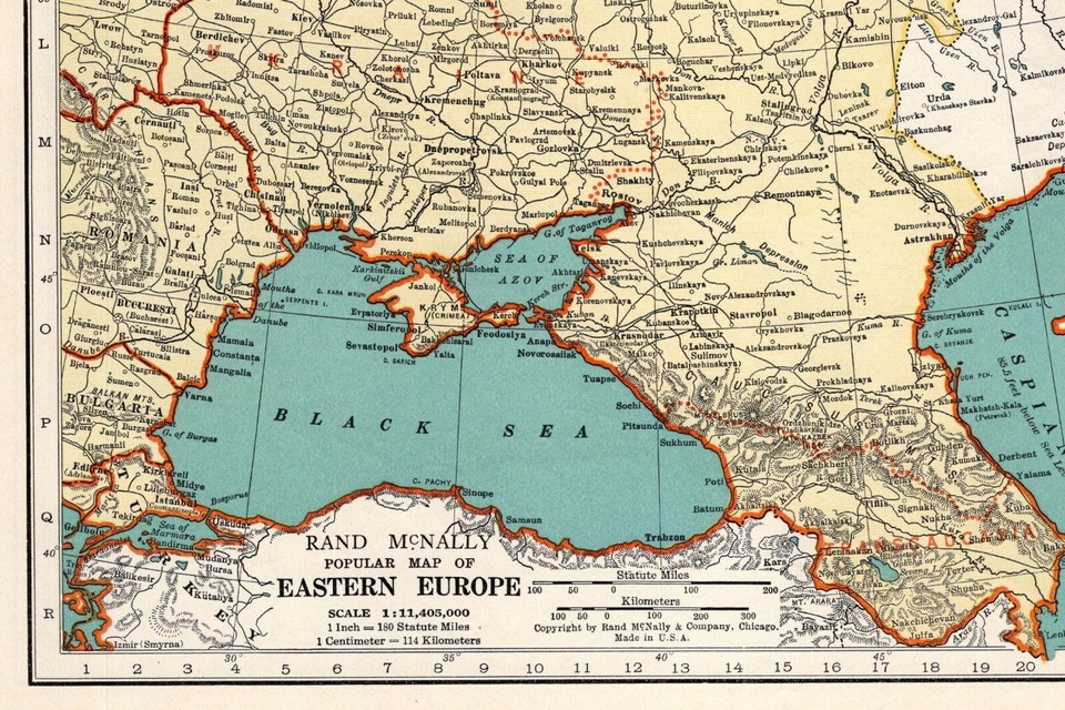 1937 Vintage EASTERN EUROPE Map Soviet Union Ukraine Poland Romania Map ...