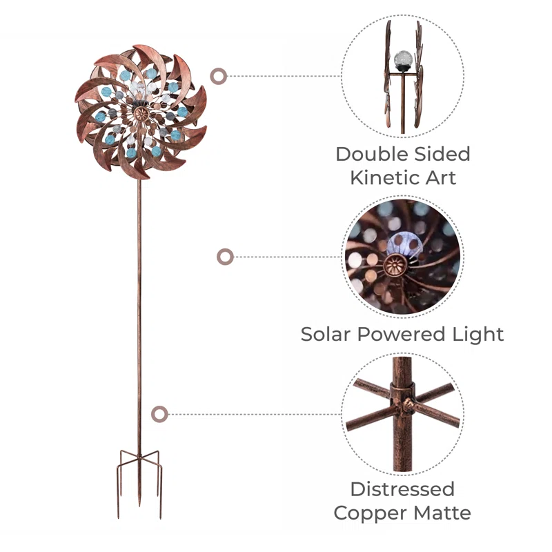Wind Spinner Solar Kinetic Windmill Spinner Copper Lights Outdoor ...