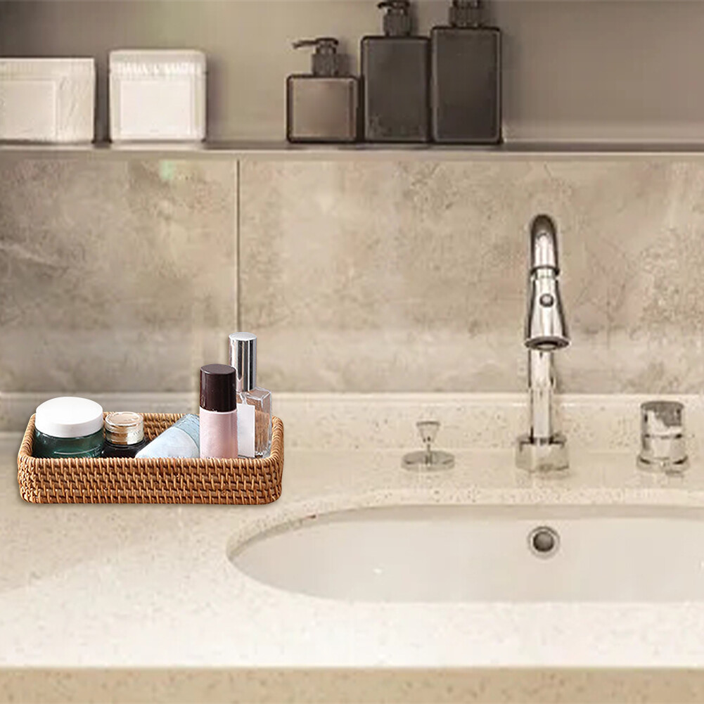 Rectangle Toilet Tank Exquisite Vanity Trays Rattan Reusable Storage ...