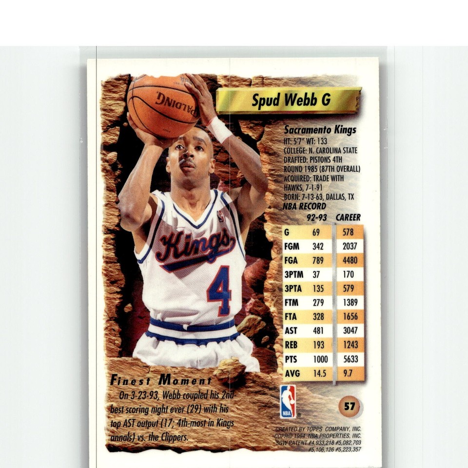 1993-94 Topps Finest Spud Webb #57 Basketball Card Sacramento Kings | eBay