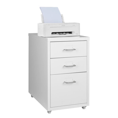 Office Filing Cabinet Pedestal Under Desk Storage Unit White 3 Drawers ...