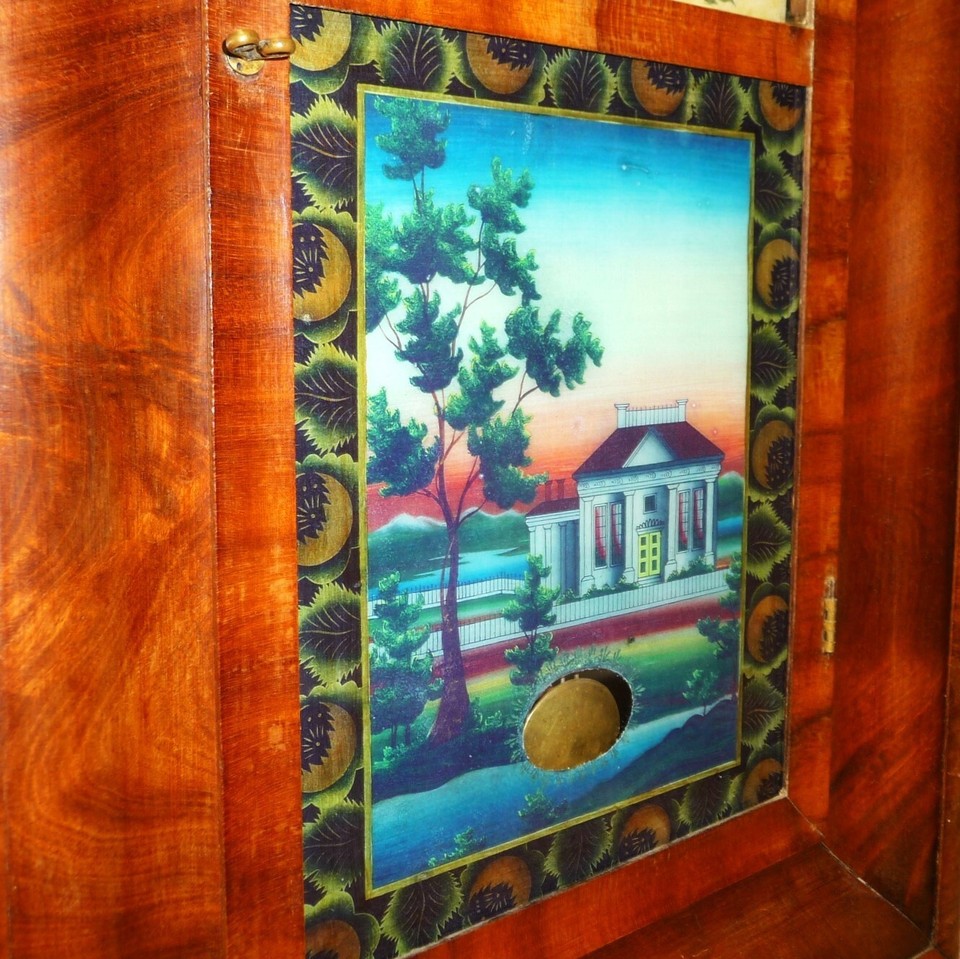 Early Glass Tablet Design with Pendulum Window - Antique OG Clock Part ...