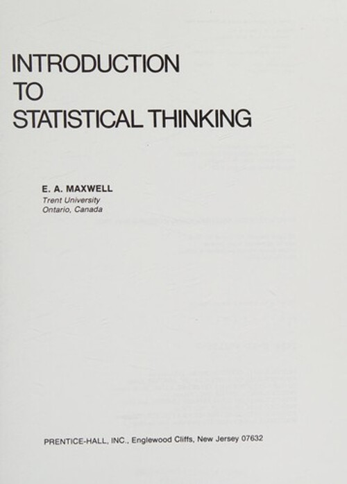 Introduction to Statistical Thinking Hardcover Edwin A. Maxwell ...