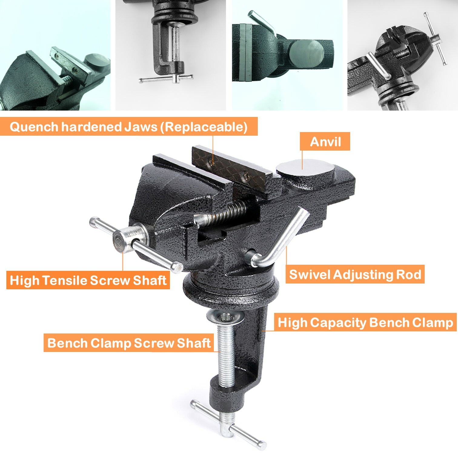50/60/70/80 mm HD 360º Swivel Portable Table Bench Vice Clamp Mini Vise ...