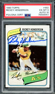 Rickey Henderson Signed 1980 Topps RC A's PSA 6 Gem 10 Auto PSA/DNA ...