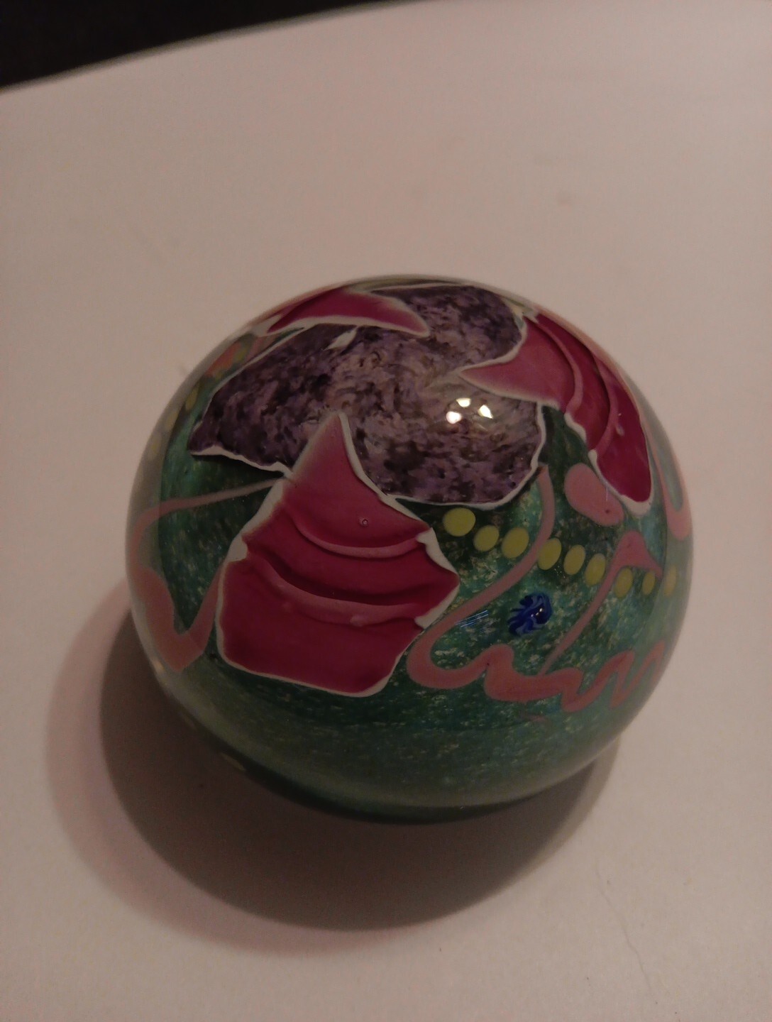 Vintage 1989 DON BAGWELL Signed Art Glass Paperweight Teal Purple Pink ...