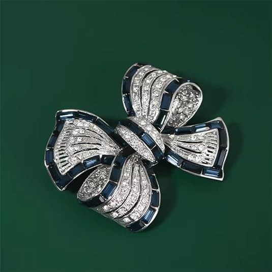 Rhinestone Bow Brooch Pin - Vintage Blue Crystal Lapel Accessory for ...