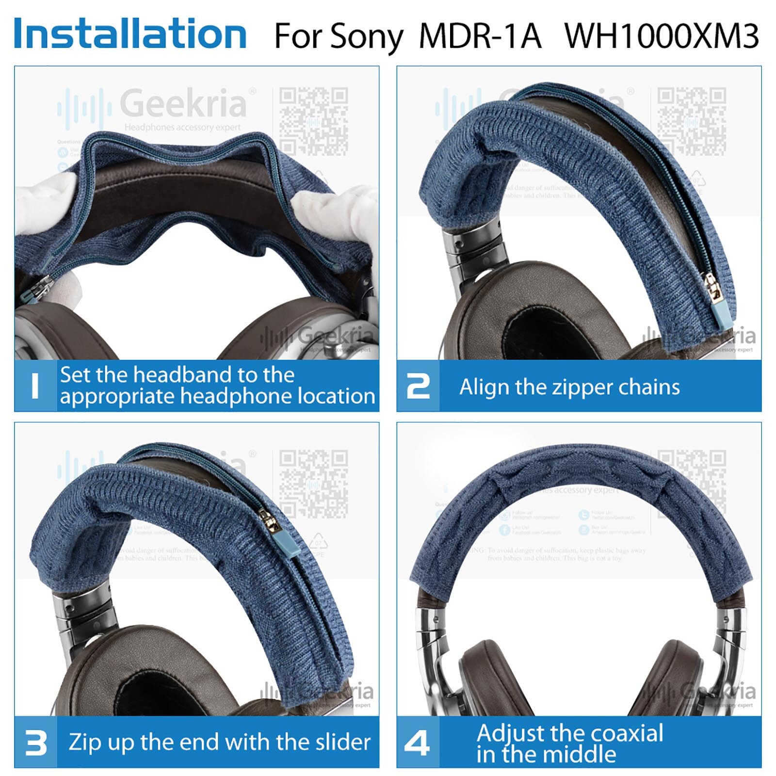 Geekria Headphones Headband Cover for Sony WH1000XM3, WH1000XM2 ...