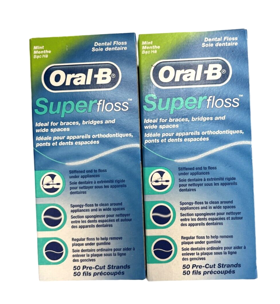 Oral-B SUPERfloss for braces, bridges, etc Mint 50 Pre-Cut Strands ( 2 ...