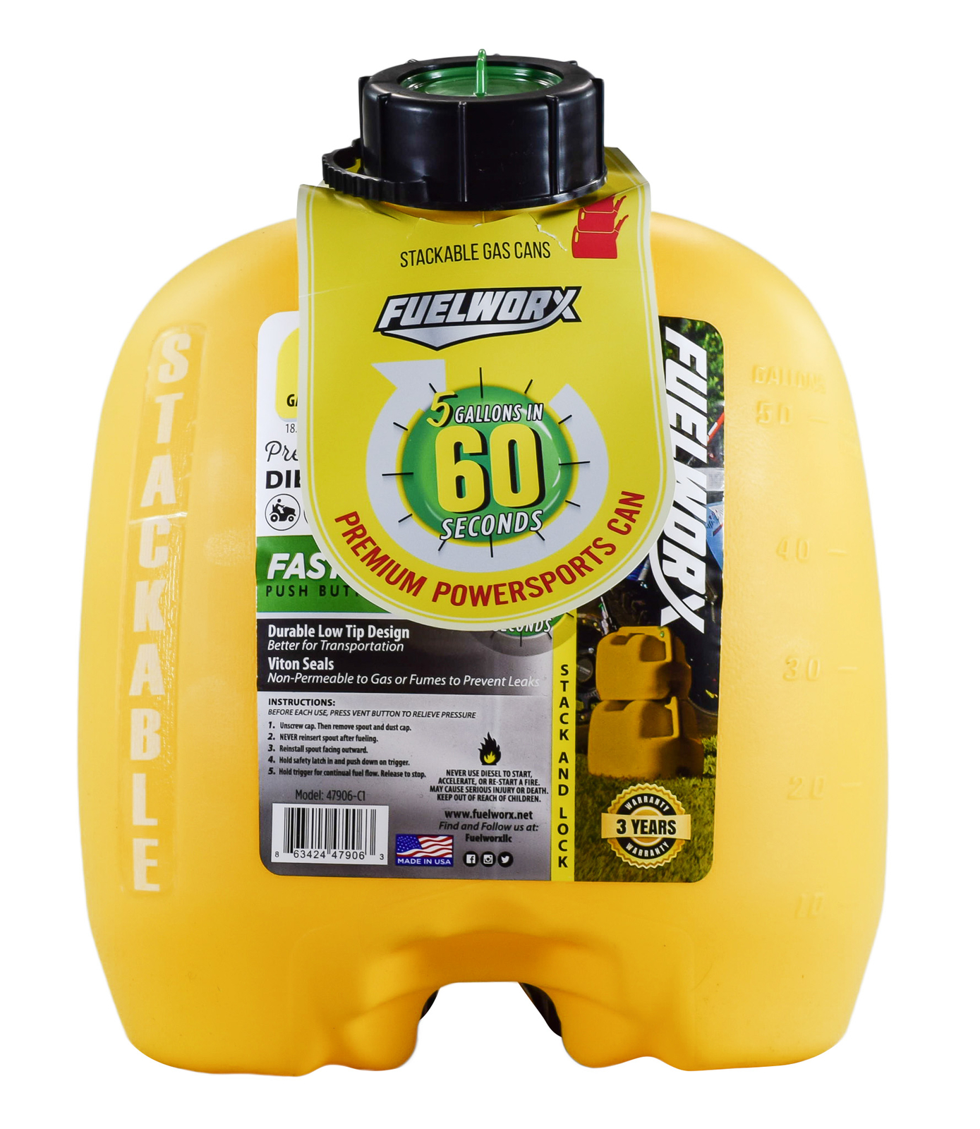 Fuelworx Made in the USA Stackable Easy Pour Diesel/Gas Can CARB ...