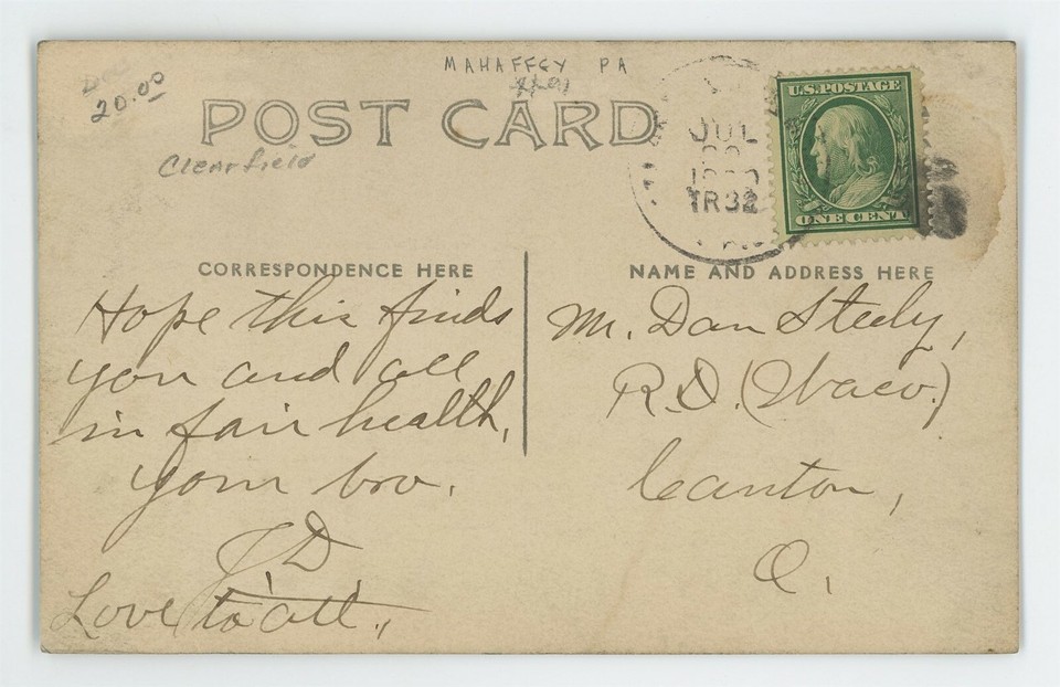 RPPC Old Church MAHAFFEY PA Clearfield County 1909 Real Photo Postcard ...