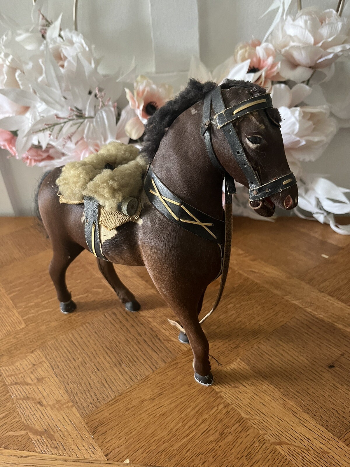 Vintage Model Horse Realistic Figure Real Hair Glass Eyes Saddle 10 ...