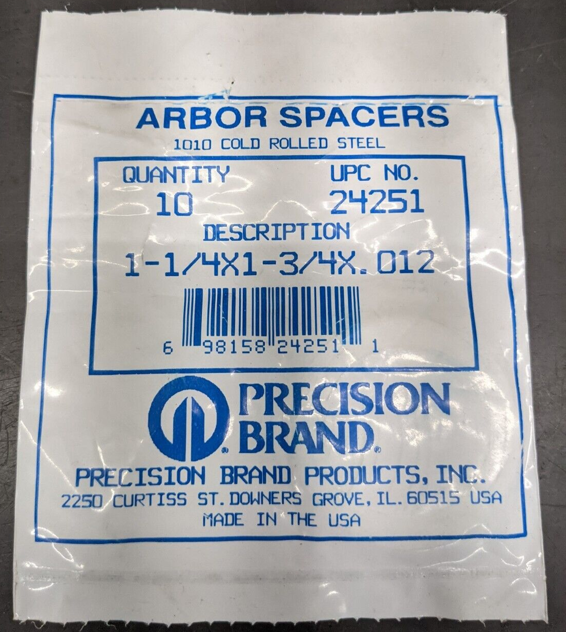 10 Precision Brand Arbor Spacers 1-1/4" x 1-3/4" x .012" #24251 USA | eBay