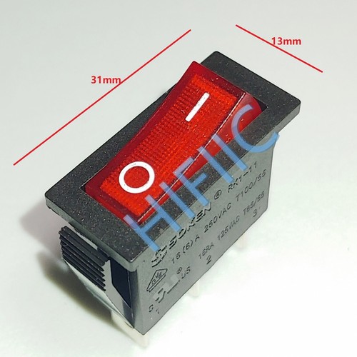 SOKEN RK1-11 Rocker Switch Red Lamp 16A 125/250VAC 3 Pins 2 Positions ...