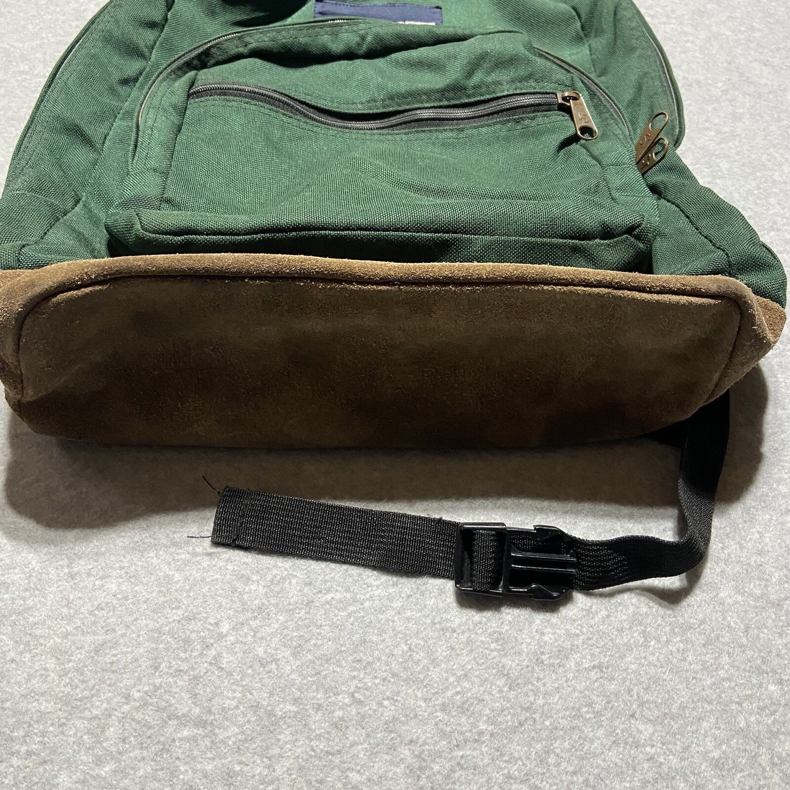 Original Jansport Backpack Suede Bottom Green Polyester Canvas