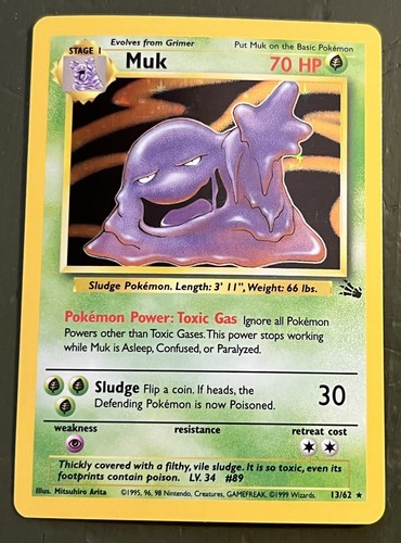 Muk Holo Base Fossil Set 1999 Rare Pokemon Card # 13/62 Very Nice ...