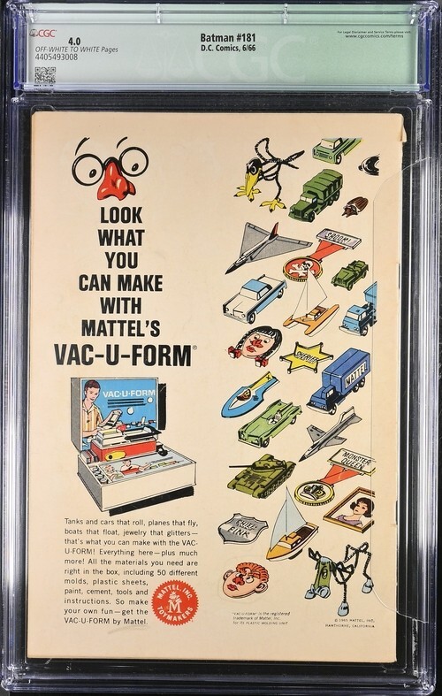 BATMAN #181 CGC 4.0 OW/W PAGES QUALIFIED MISSING CENTERFOLD 1st POISON ...