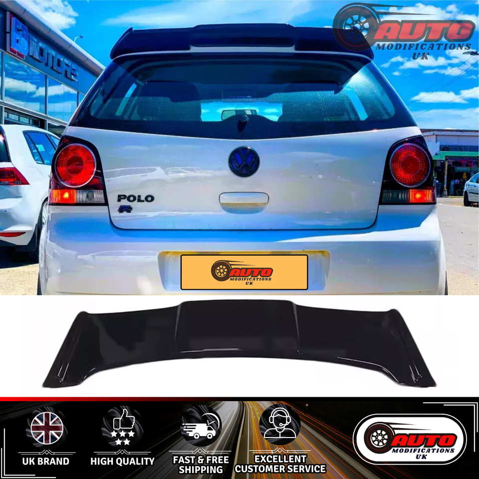 VW Polo MK4 9N Batman Style Rear Boot Roof Spoiler Wing Lip Gloss Black ...