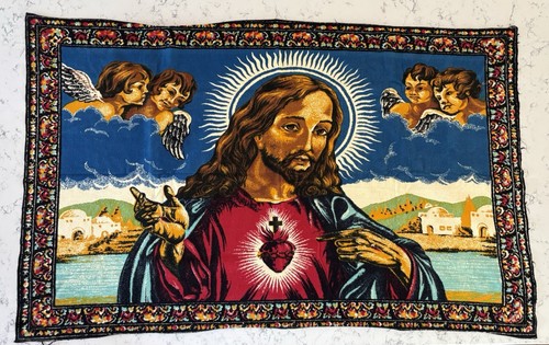 Vintage Tapestry Sacred Heart of Jesus Christ Vivid Wall Art 50” x 32 ...