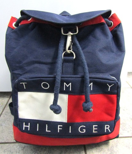 Vtg. 1990s TOMMY HILFIGER Backpack Nap Sack Tote Bag Big Flag Spell Out ...