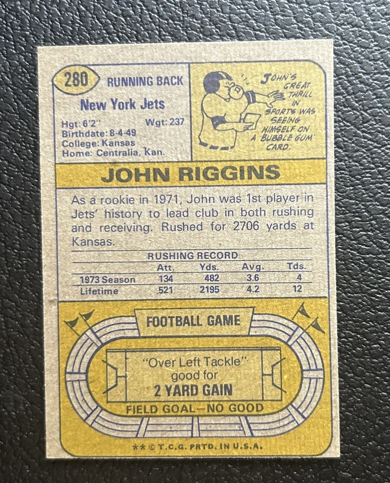 John Riggins 1974 Topps Card #280 EXMT/EXMT+ NY Jets | eBay