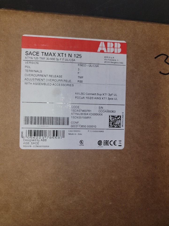 ABB, SACE TMAX XT1 N 125, 125 AMP, 3P, 240 V, 65KA / 480 V, 36KA ...