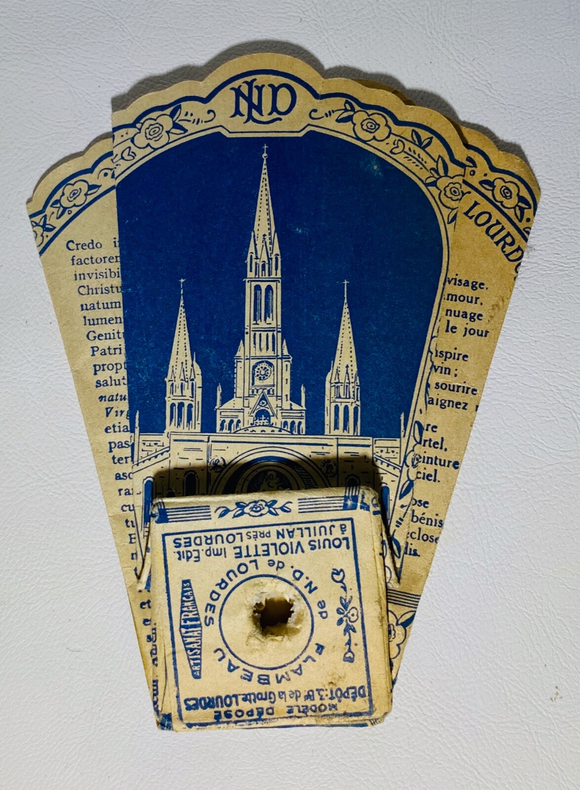 Notre Dame de Lourdes Candle Holder Latin Credo French Prayer Soubirous ...