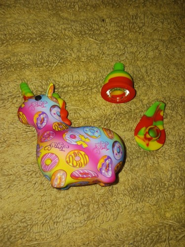 Unicorn/ Donut Silicone Bong Smoking Water Pipe Shisha w/ Glass Bowl 4. ...