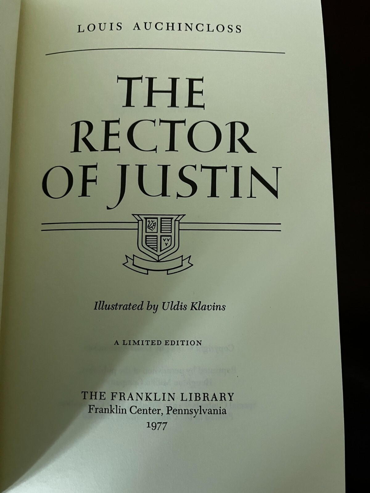 HC Book THE RECTOR OF JUSTIN by Louis Auchincloss Franklin Library ...