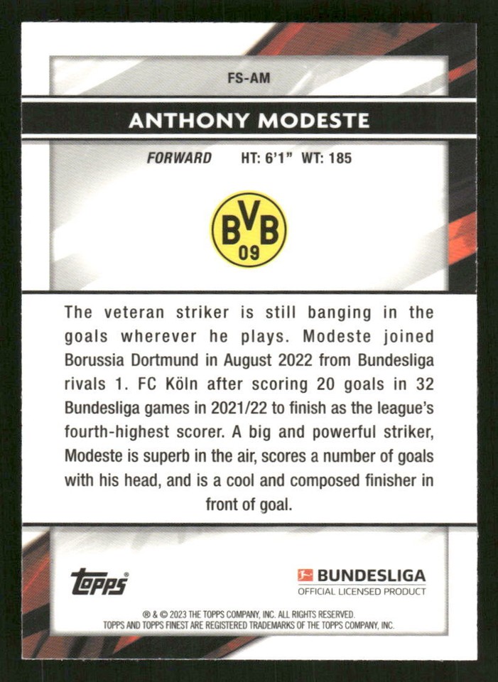 2021-22 Topps Finest Bundesliga Anthony Modeste Finest Strikers #FS-AM ...