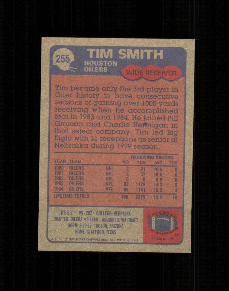 1985 Topps Football #255 Tim Smith Houston Oilers | eBay