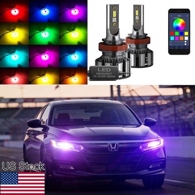 For Honda BMW Audi Etc 2pcs H8 H11 RGB LED APP Control Headlight Fog ...