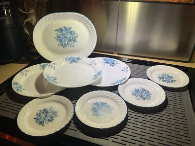 Corelle Blue Velvet Rose 4 Salad, 3 Dinner Plates, 1 Platter-8 Pieces ...