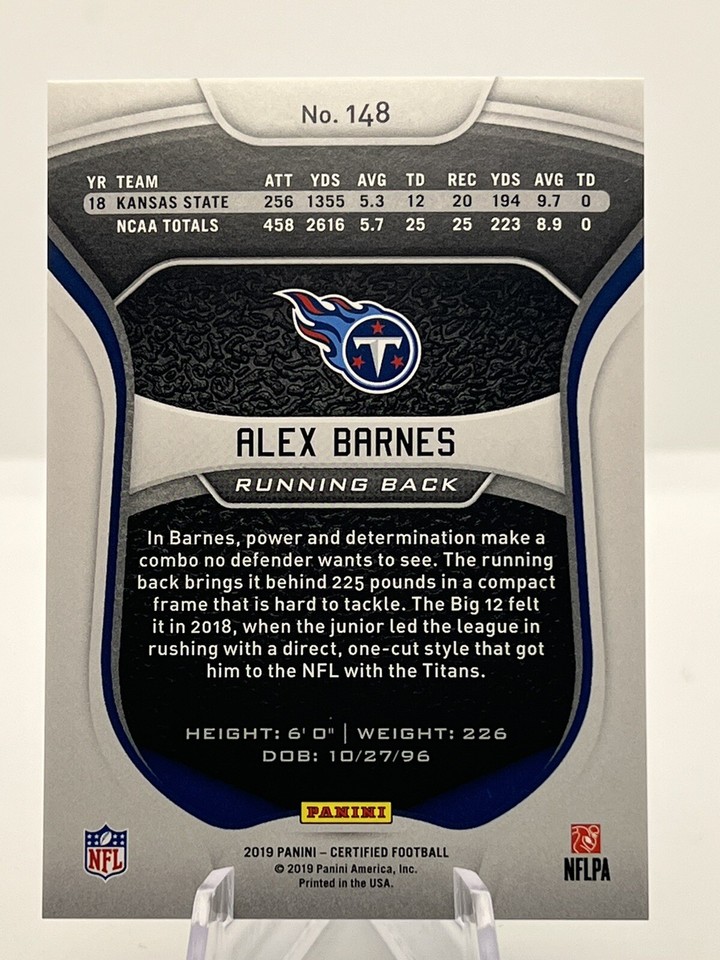 2019 Panini Certified Alex Barnes #148 Rookie RC 028/399 Titans | eBay