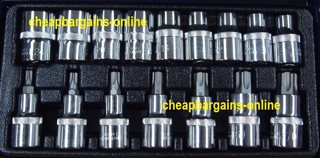 16pc SOCKET SET & BIT SET 1/2" Dr E10 - E24 SOCKETS T30 -T70 STAR BITS ...