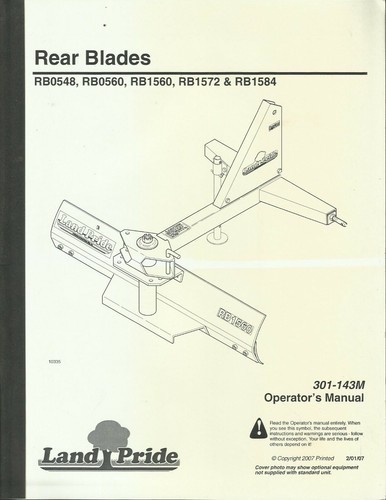 LAND PRIDE REAR BLADES RB0548 RB0560 RB1560 RB1572 RB1584 Operator's ...