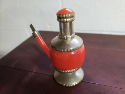 Vintage Ink Oil Well 1800s? Orange And Silver Antique Ink Well With Pen ...
