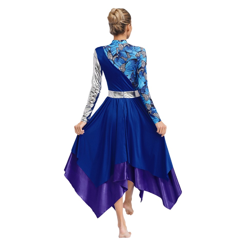 Women Metallic Liturgical Praise Dance Dress Long Sleeve Worship ...