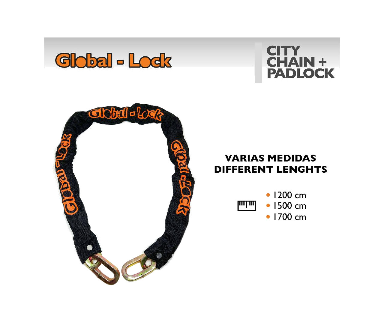 GLOBAL-LOCK Kit cadena + candado antirrobo 10X10X1200 CITY PAD ...