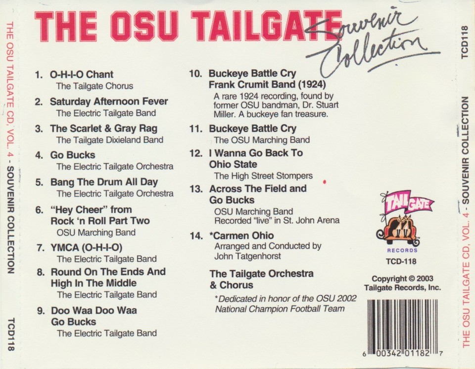 The OSU Tailgate Souvenir Collection Volume 4 (CD, 2003, Tailgate) Used ...