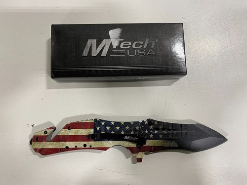 MTech USA MT-A845F Spring Assist Folding Knife Black Blade Flag Handle ...