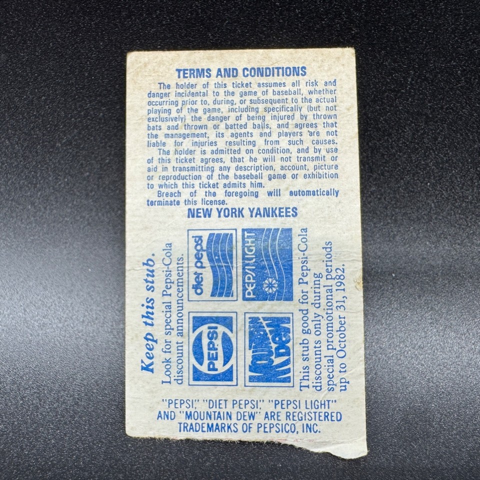 1982 NY YANKEES VS. WHITE SOX TICKET STUB - GRAIG NETTLES *1ST GAME ...