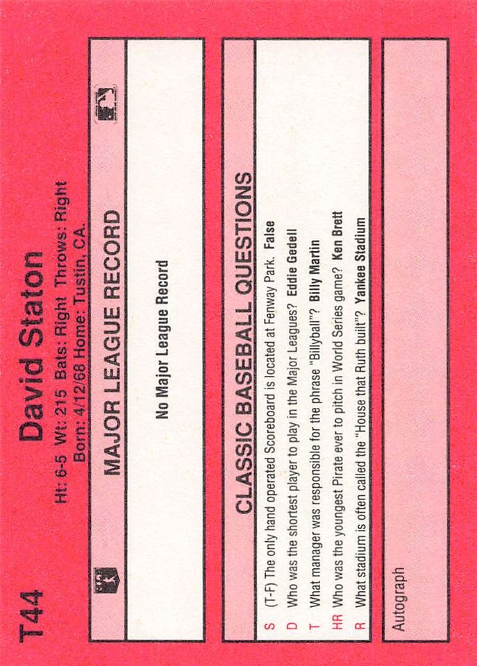 Dave Staton 1991 Classic II T44 San Diego Padres Baseball Card | eBay