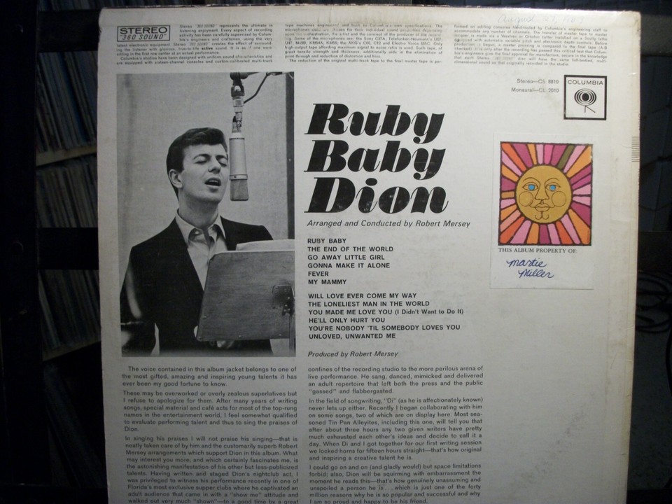 DION Ruby Baby LP VG+ 1961 Columbia CS8810 | eBay