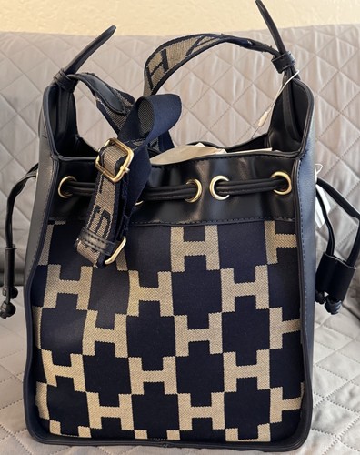 H. Halston Large Signature Canvas & Faux Leather Shoulder Bag NWT | eBay