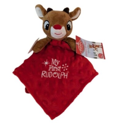 Rudolph Baby Snuggle Blanket My First Rudolph Red Satin Back Rattle NWT ...