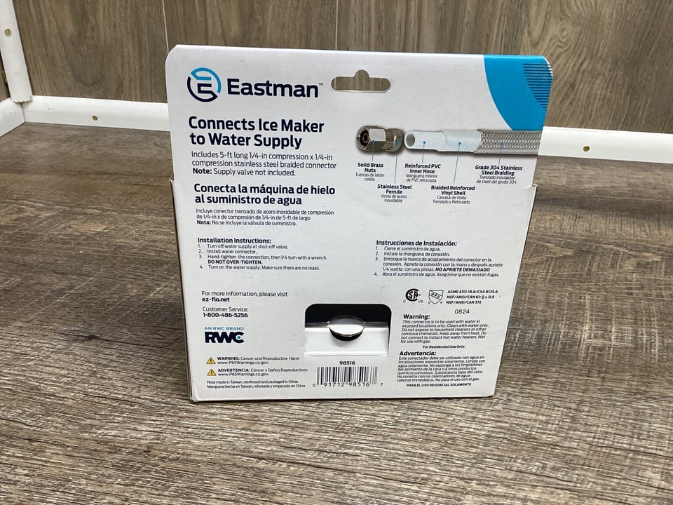 EASTMAN Ice Maker Connector [247027] Stainless Steel 5' (L) 1/4" (Inlet ...