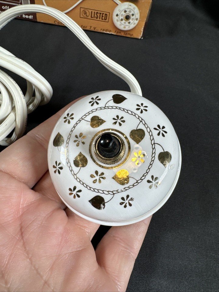 Vintage Lazy Bones Remote Control Switch Porcelain White, Gold- Works ...