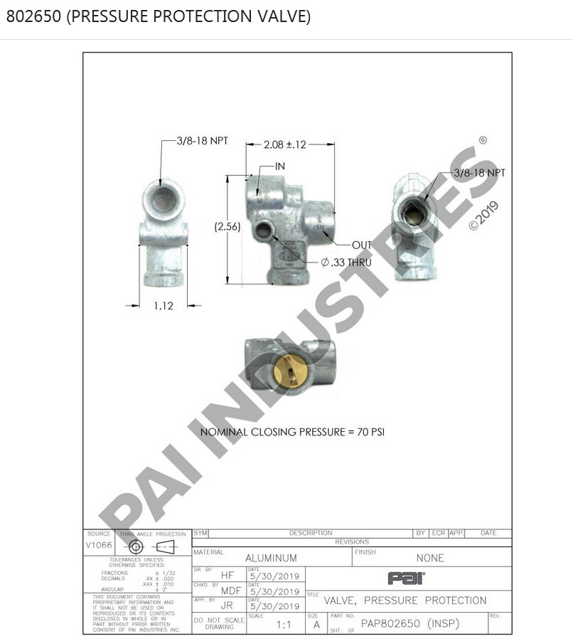 Pressure Protection Valve. PAI # 802650 Ref. # Sealco 140280 | eBay