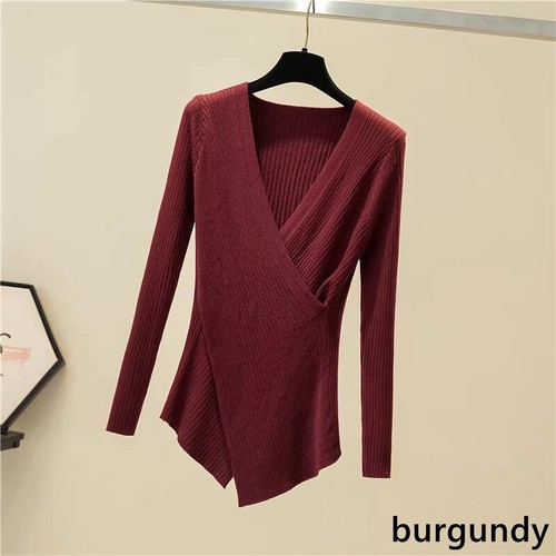 Lady Knitted Top Pullover Sweater V-neck Knitwear Slim Fit Casual ...